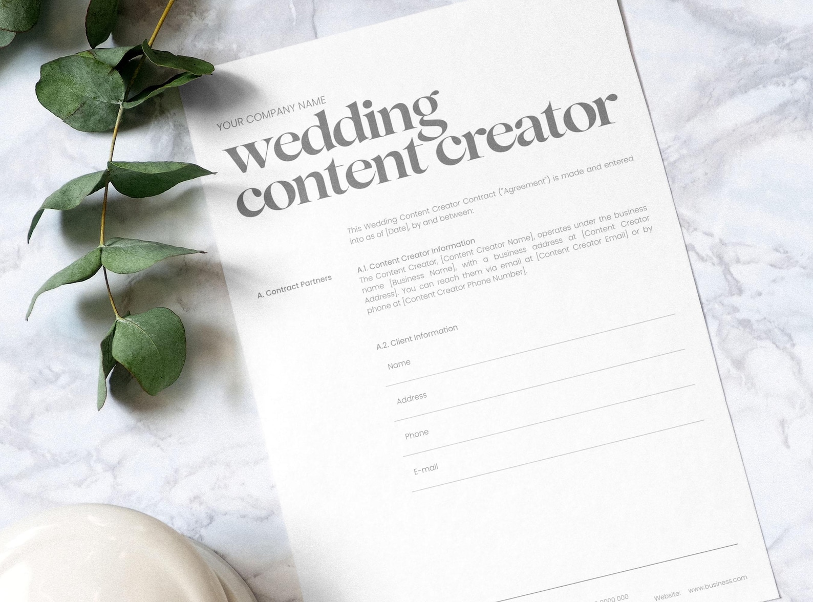 Wedding Content Creator Contract Template: Editable Canva Agreement for ...