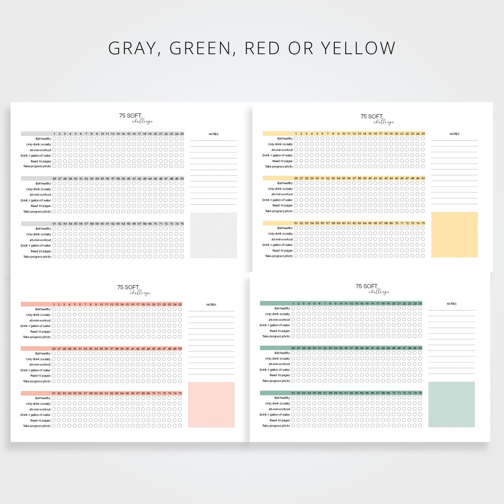 75 Day Soft Challenge | Habit Tracker | Daily | 75 Soft Tracker | A3 ...