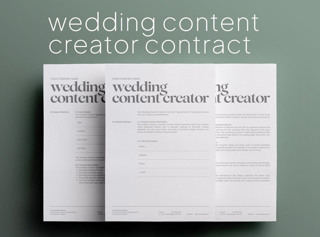 Wedding Content Creator Contract, Editable Content Creator Services ...