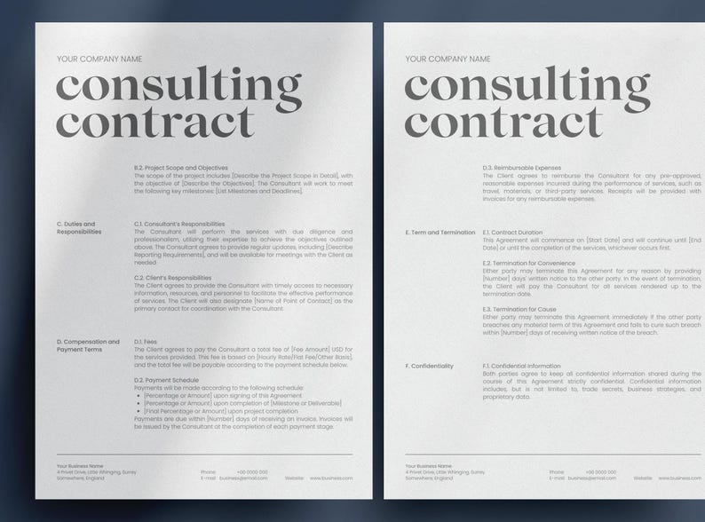 Consulting Contract Template: Editable Services Agreement & Client ...