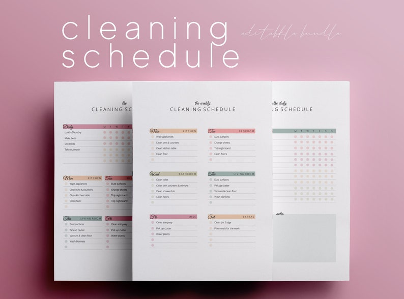 EDITABLE Cleaning Schedule A4, US Letter Cleaning Checklist Cleaning ...