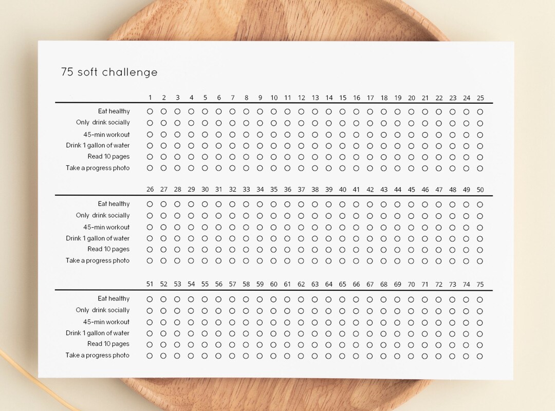 75 Soft Challenge Tracker | A3, A4, US Letter | One Page Challenge ...