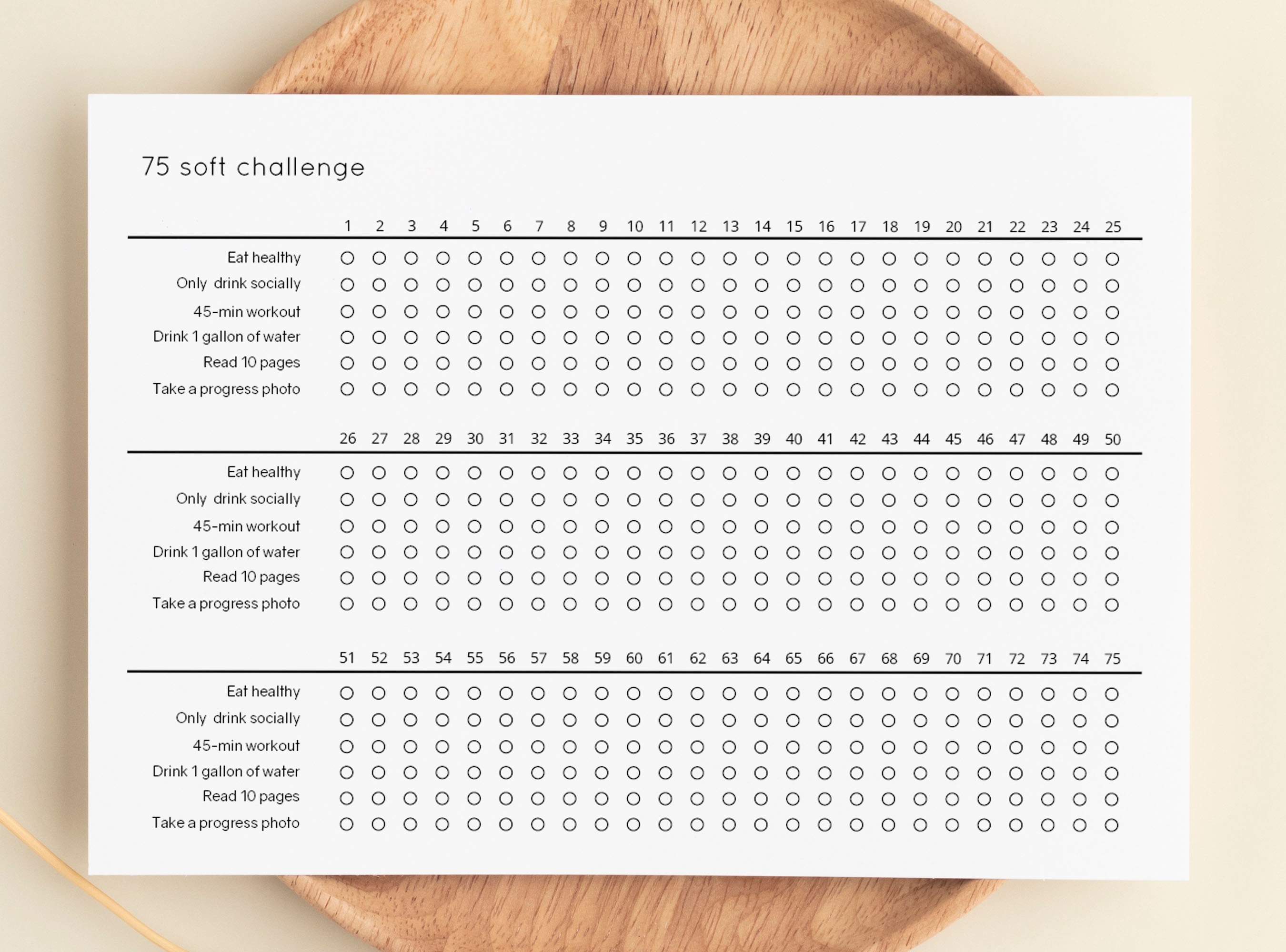 75 Soft Challenge Tracker A3, A4, US Letter One Page Challenge Tracker ...
