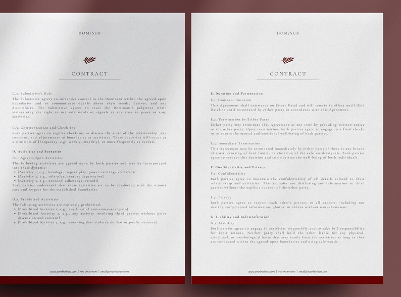 Dom/sub Relationship Contract Template: Editable BDSM Agreement for D/S ...