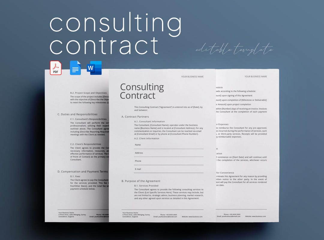 Consulting Contract Agreement Template, Editable & Printable Consultant ...