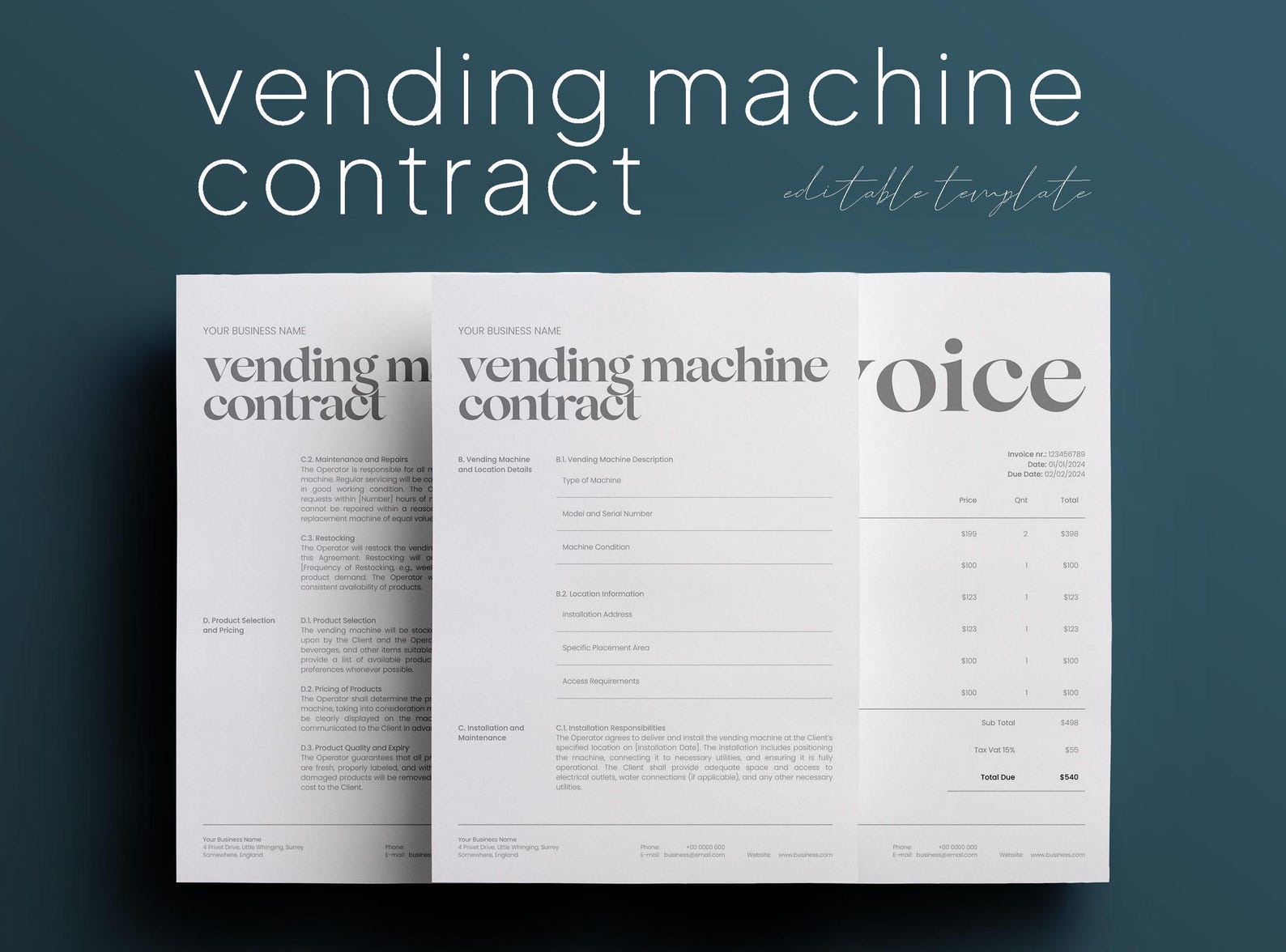 Professional Vending Machine Contract Template, Editable in Canva ...