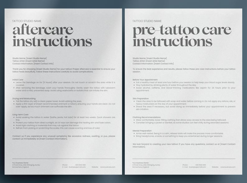 Tattoo Artist Forms Bundle: Editable Service Contract, Consent ...