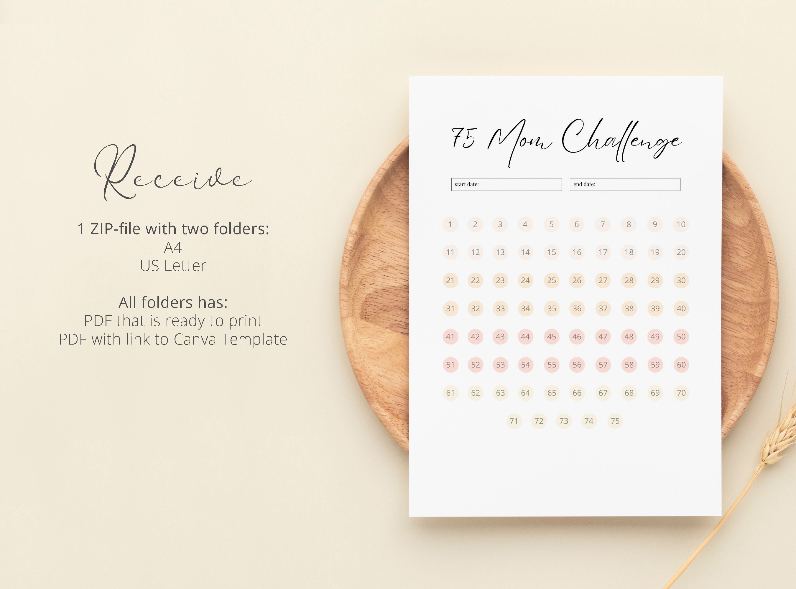 75 Mom Challenge Printable, 75 Mom Tracker, Editable Canva Template ...