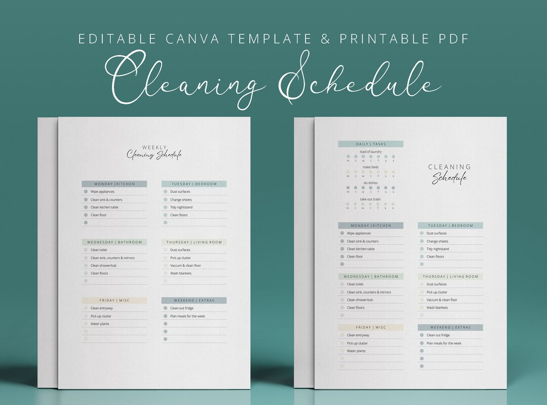 Editable Cleaning Schedule Weekly Chore Chart Cleaning - Etsy