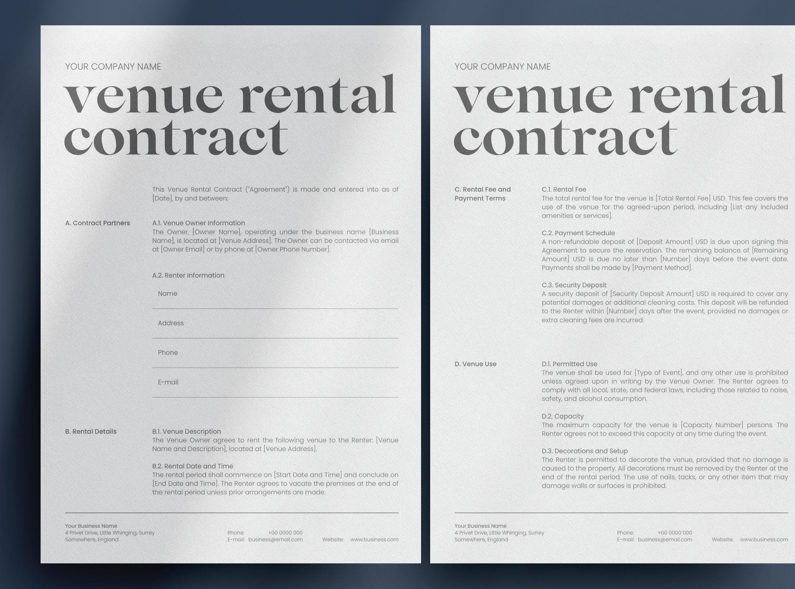 Venue Rental Agreement Template: Event Space Booking Contract - Etsy