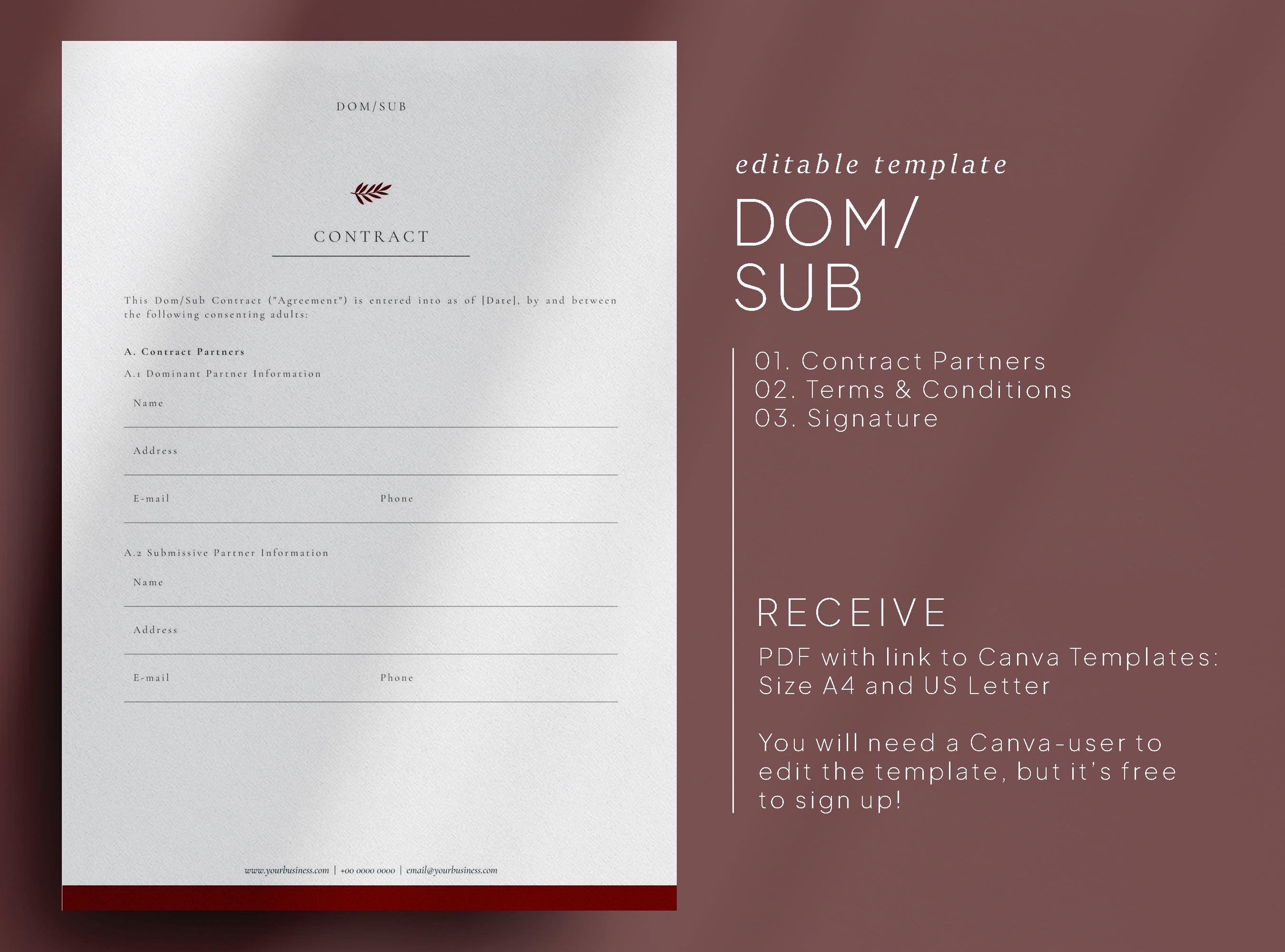 Dom/sub Relationship Contract Template: Editable BDSM Agreement for D/S ...