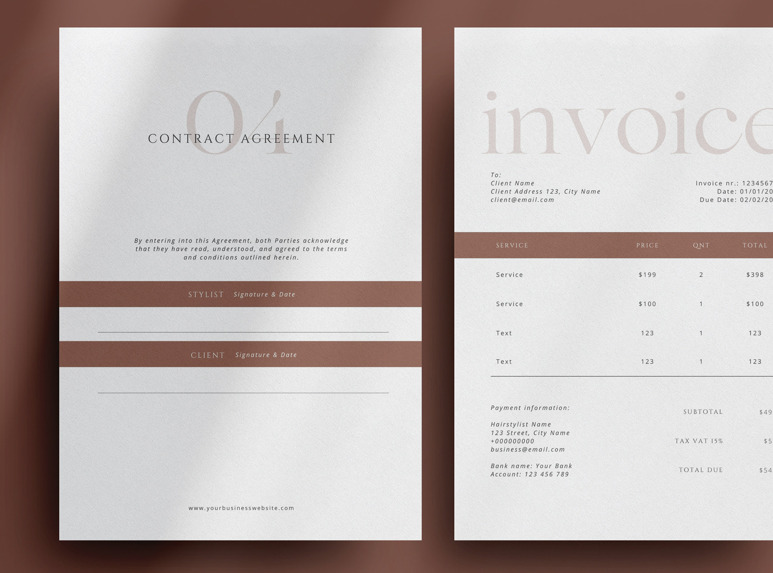 Bridal Hair Contract Template, Wedding Bridal Party Salon Services ...