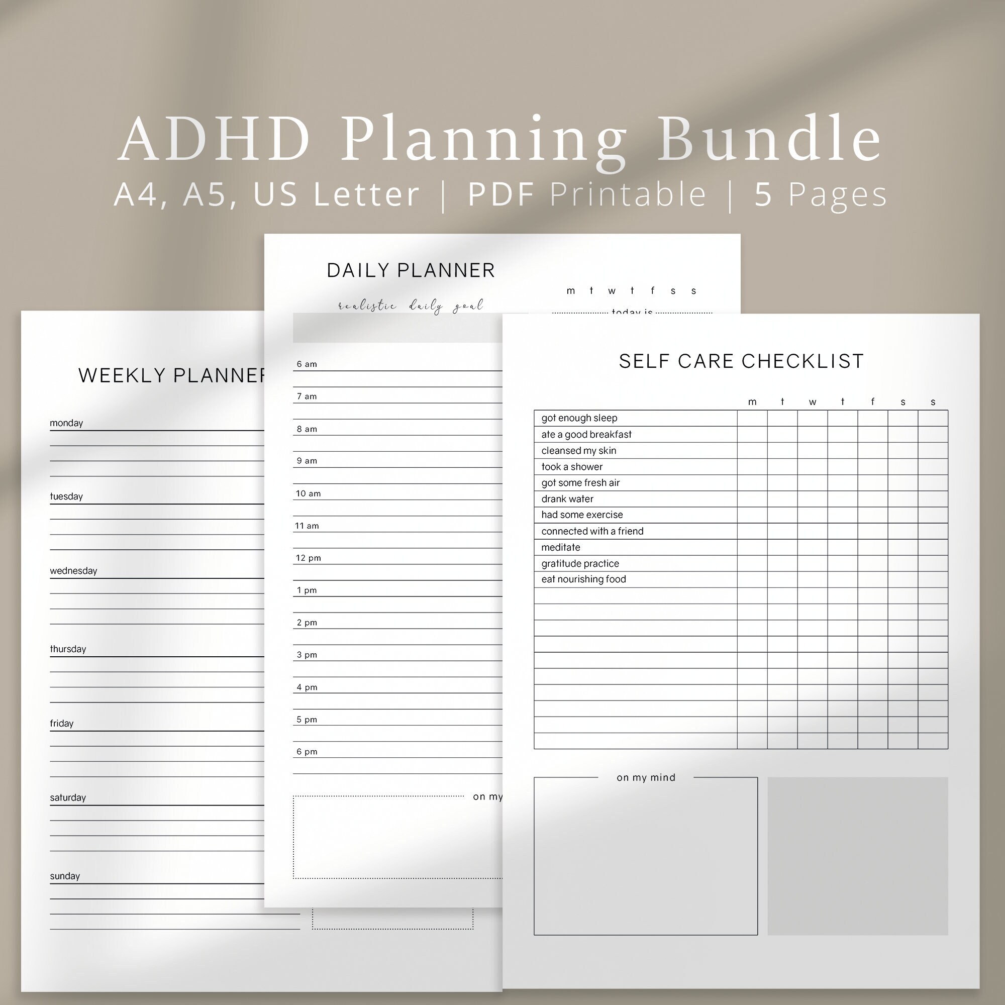 ADHD Planner Bundle A4, A5, US Letter ADHD Adult Planner Template ...