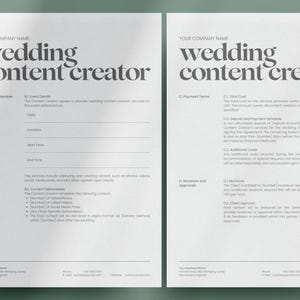 Wedding Content Creator Contract Template: Editable Canva Agreement for ...
