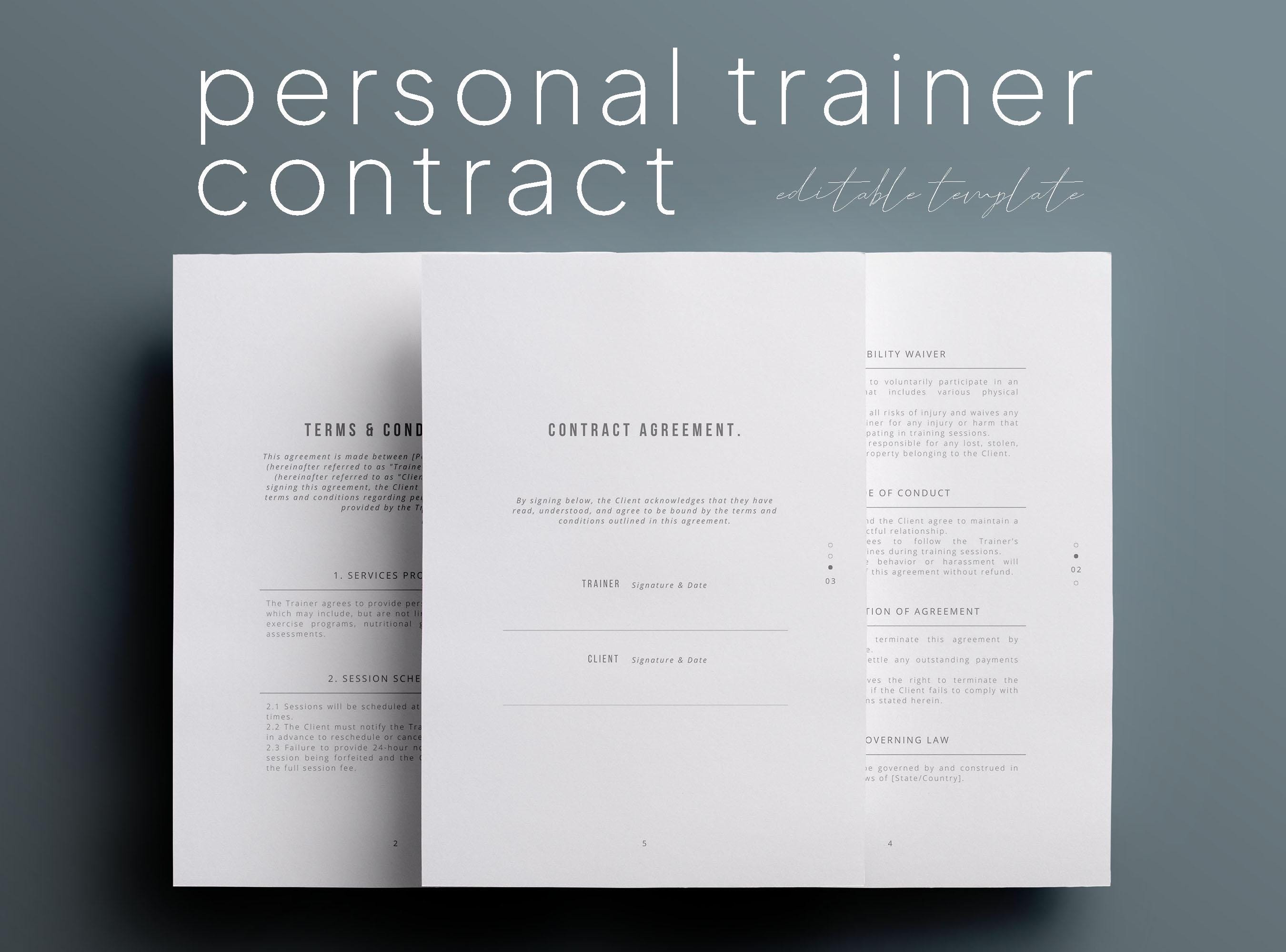 Personal Trainer Contract, Editable Fitness Services Agreement ...