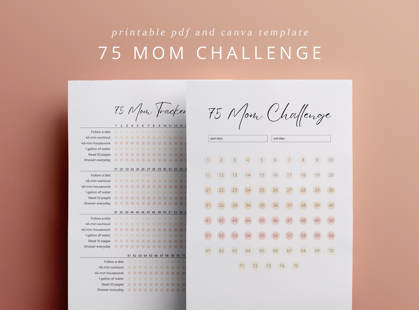 75 Mom Challenge Printable, 75 Mom Tracker, Editable Canva Template ...