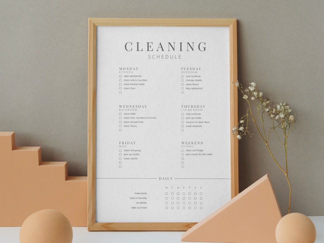 EDITABLE Cleaning Schedule Template House Cleaning Checklist Size A3 ...