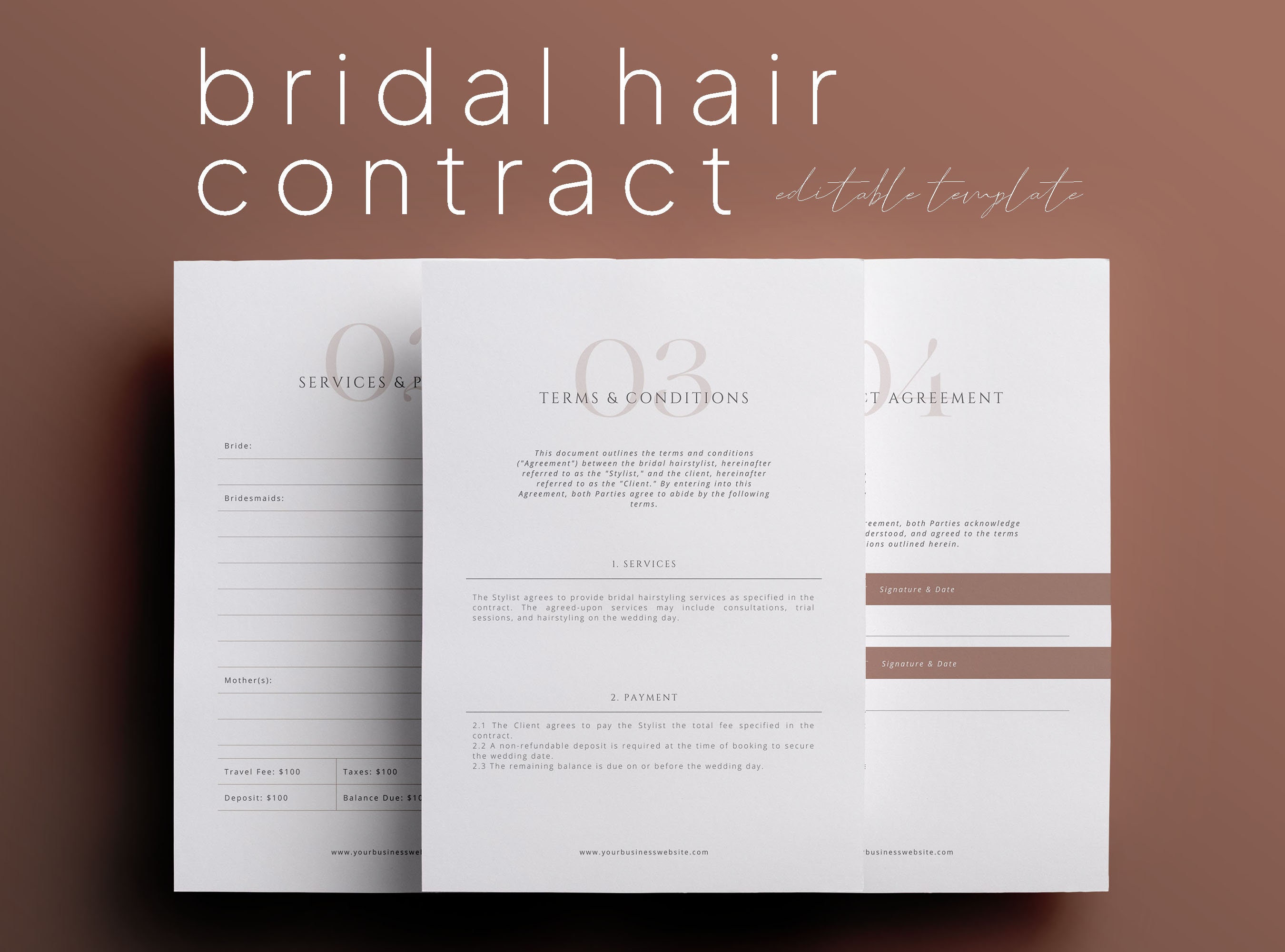 Bridal Hair Contract Template, Wedding Bridal Party Salon Services ...