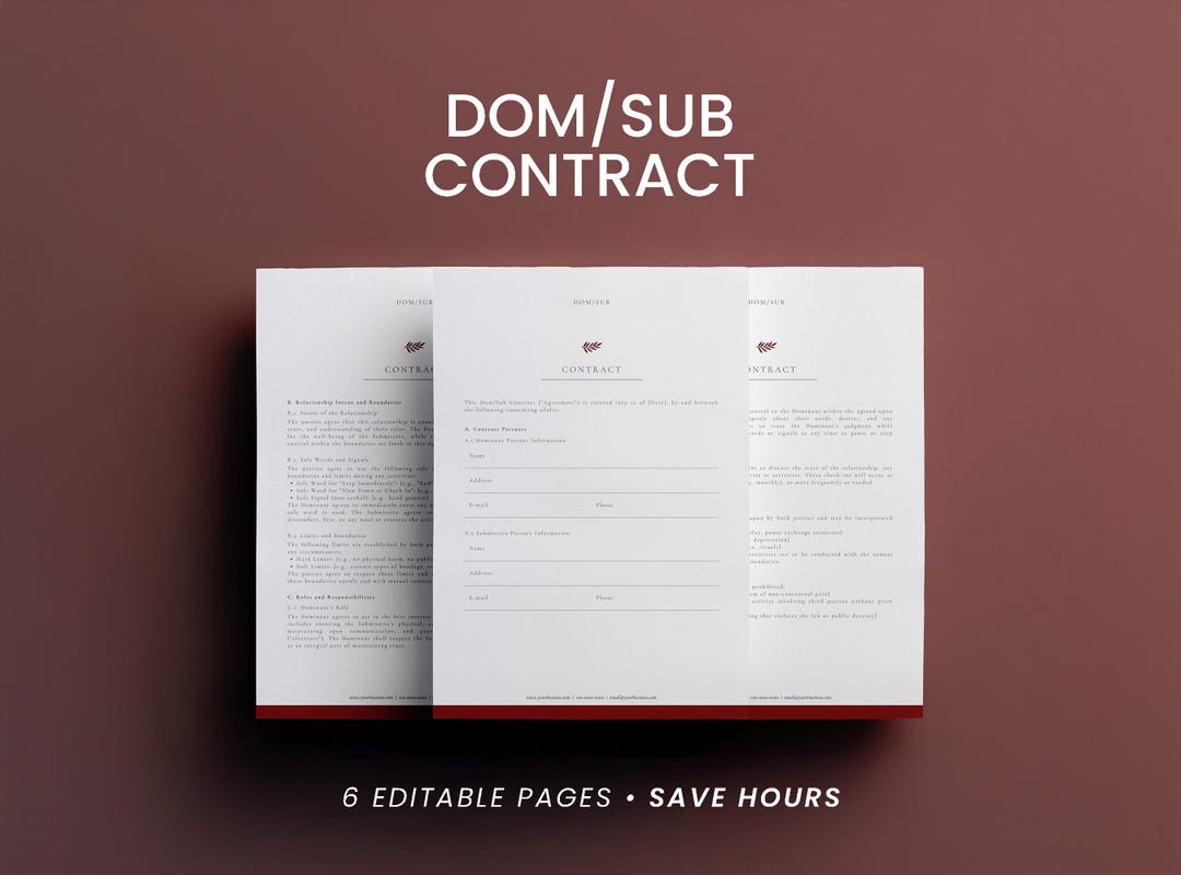 Dom/sub Relationship Contract Template: Editable BDSM Agreement for D/S ...