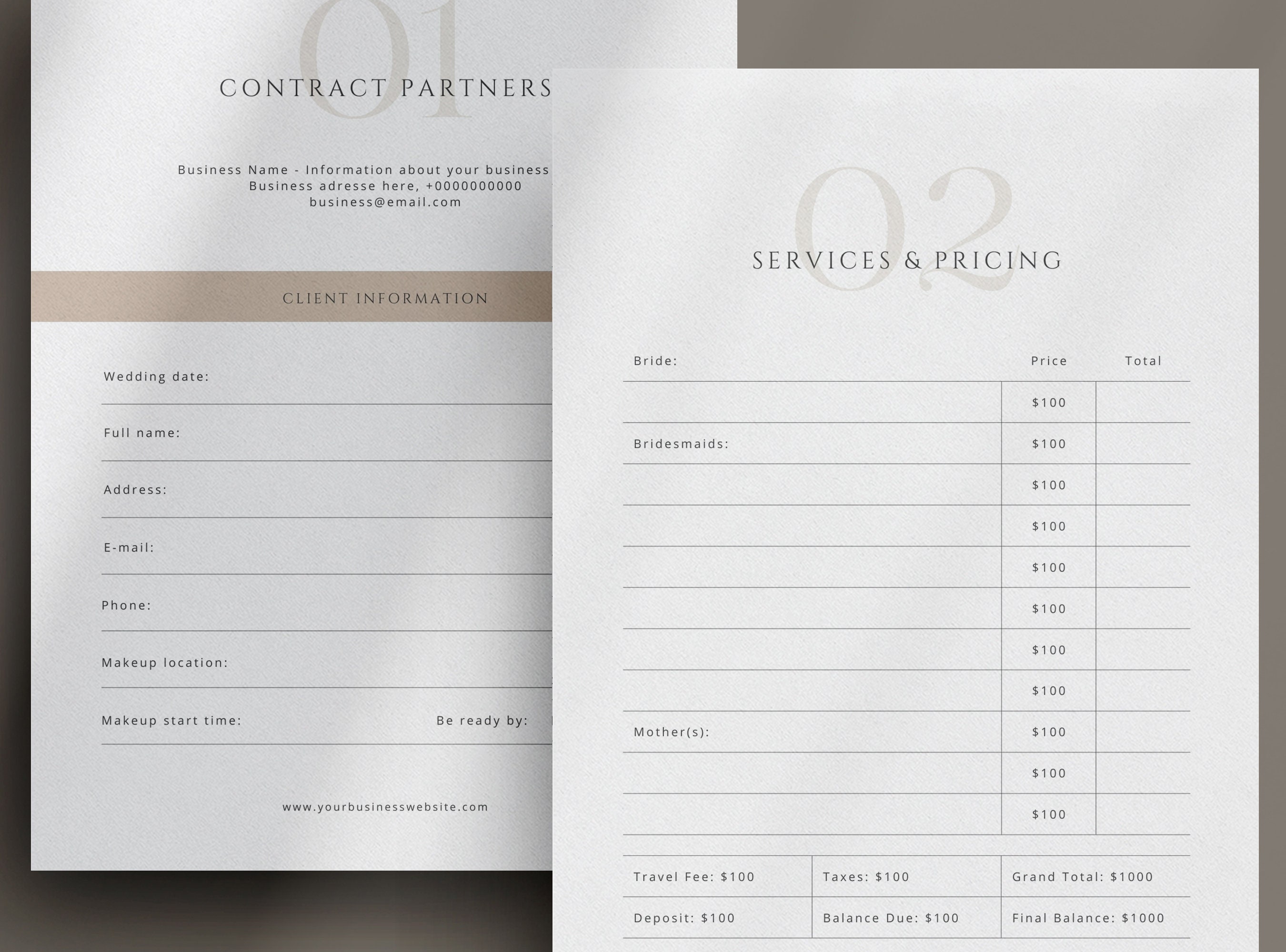 Bridal Makeup Contract Template, Wedding Bridal Party Salon Services ...