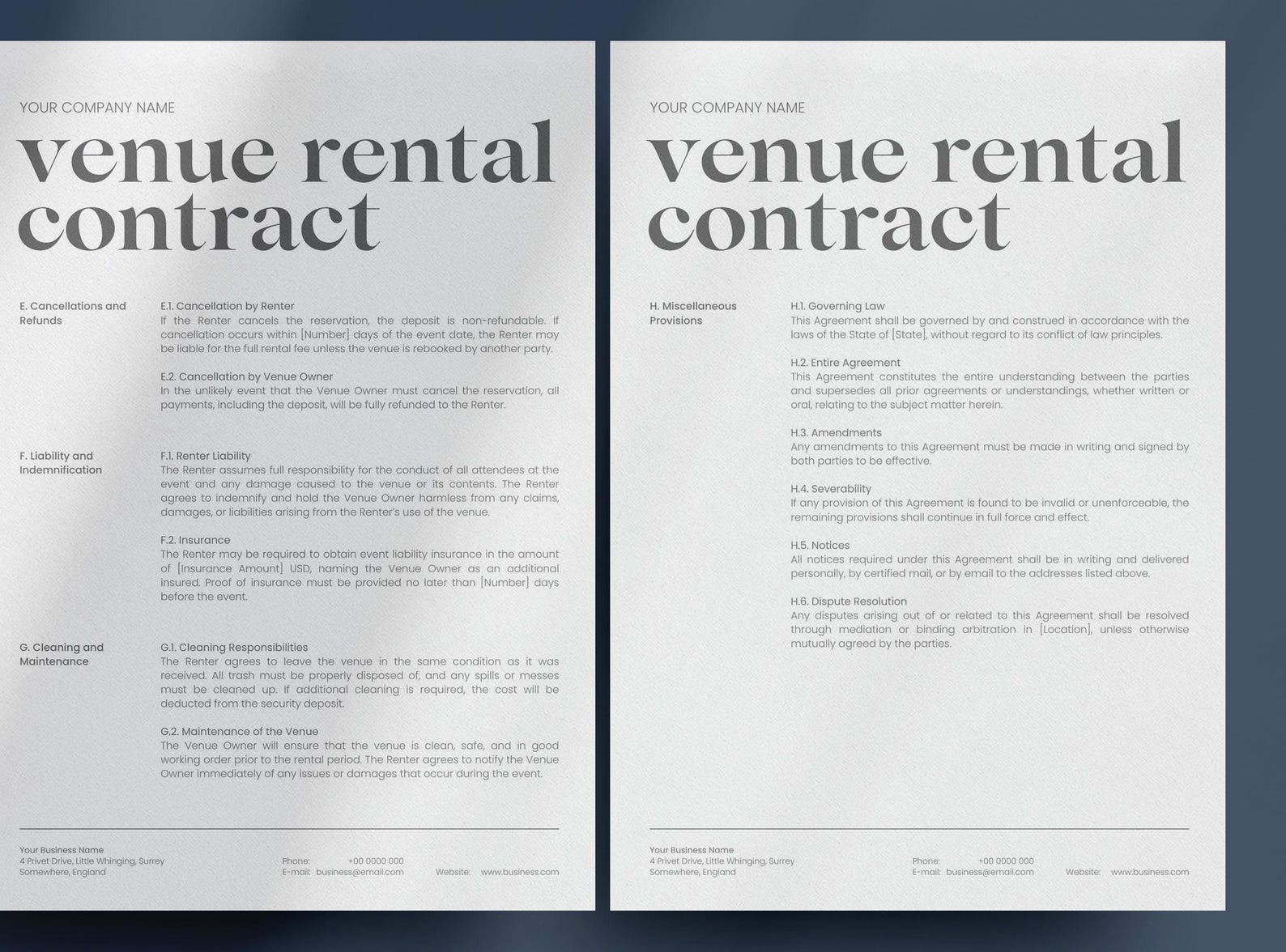 Venue Rental Agreement Template, Event Space Contract, Rental Form ...