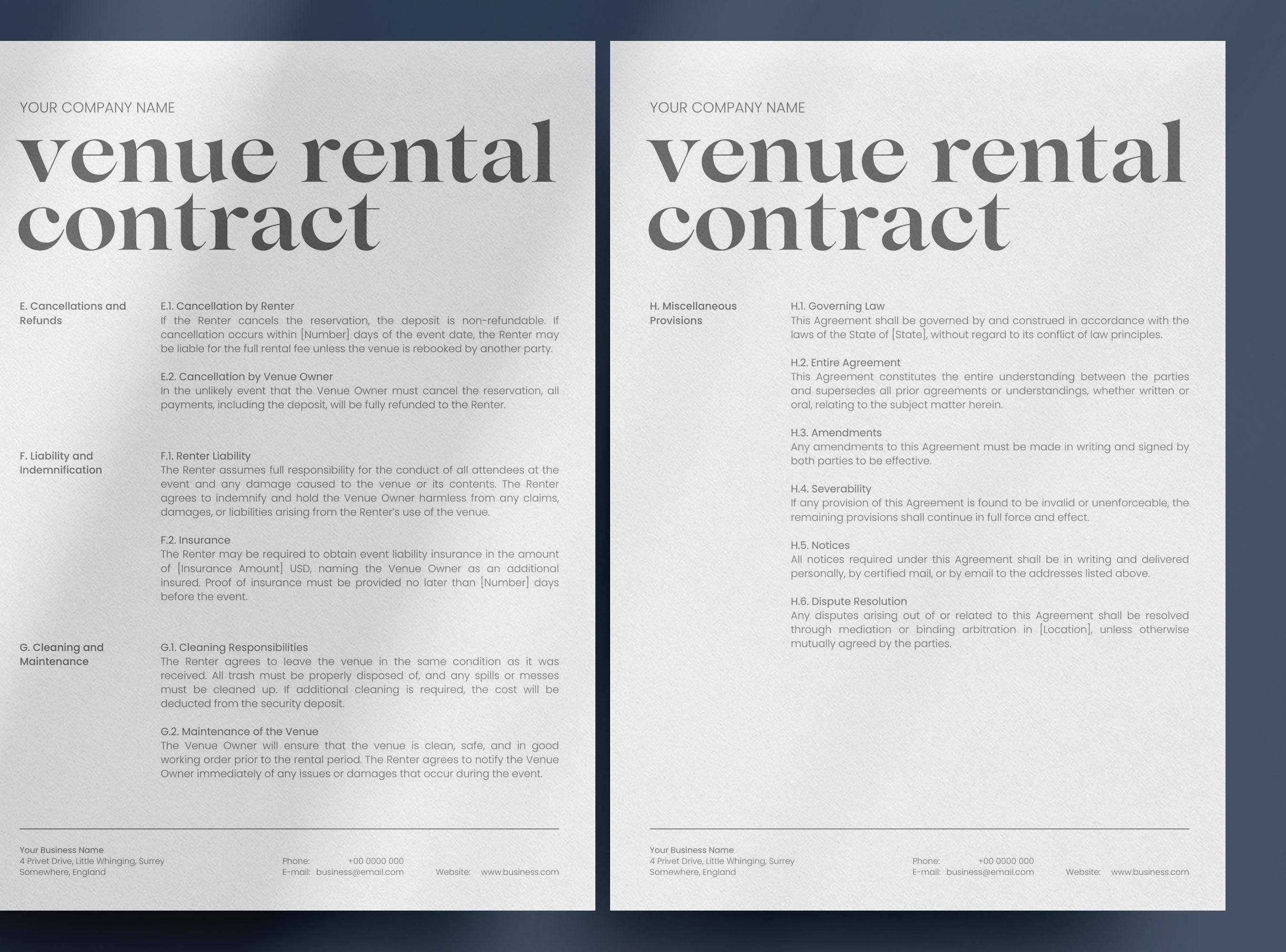 Venue Rental Agreement Template: Event Space Booking Contract - Etsy