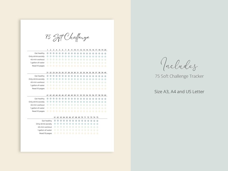 Editable 75 Soft Challenge 75 Easy Tracker Self Care - Etsy