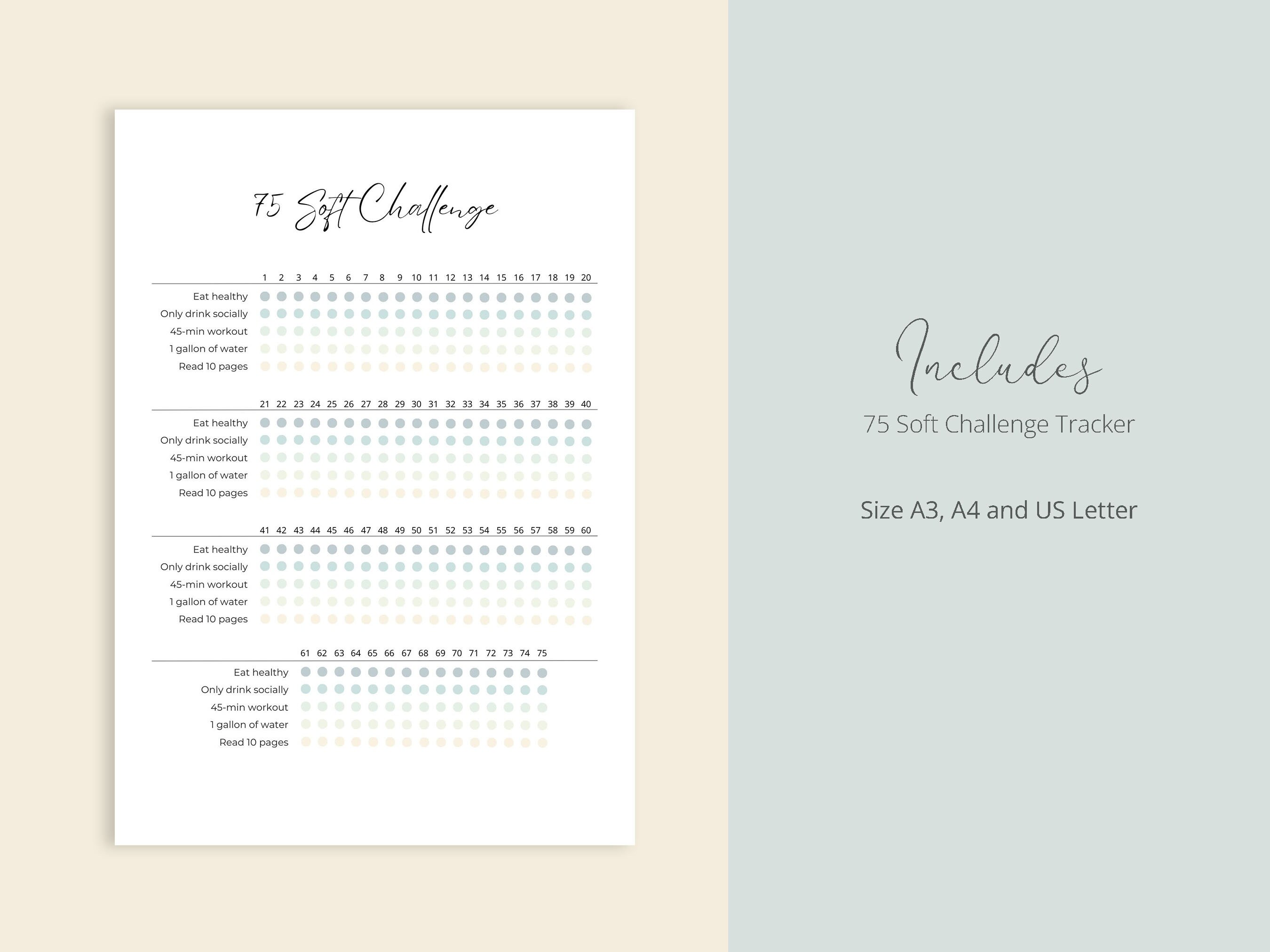 Editable 75 Soft Challenge 75 Easy Tracker Self Care - Etsy