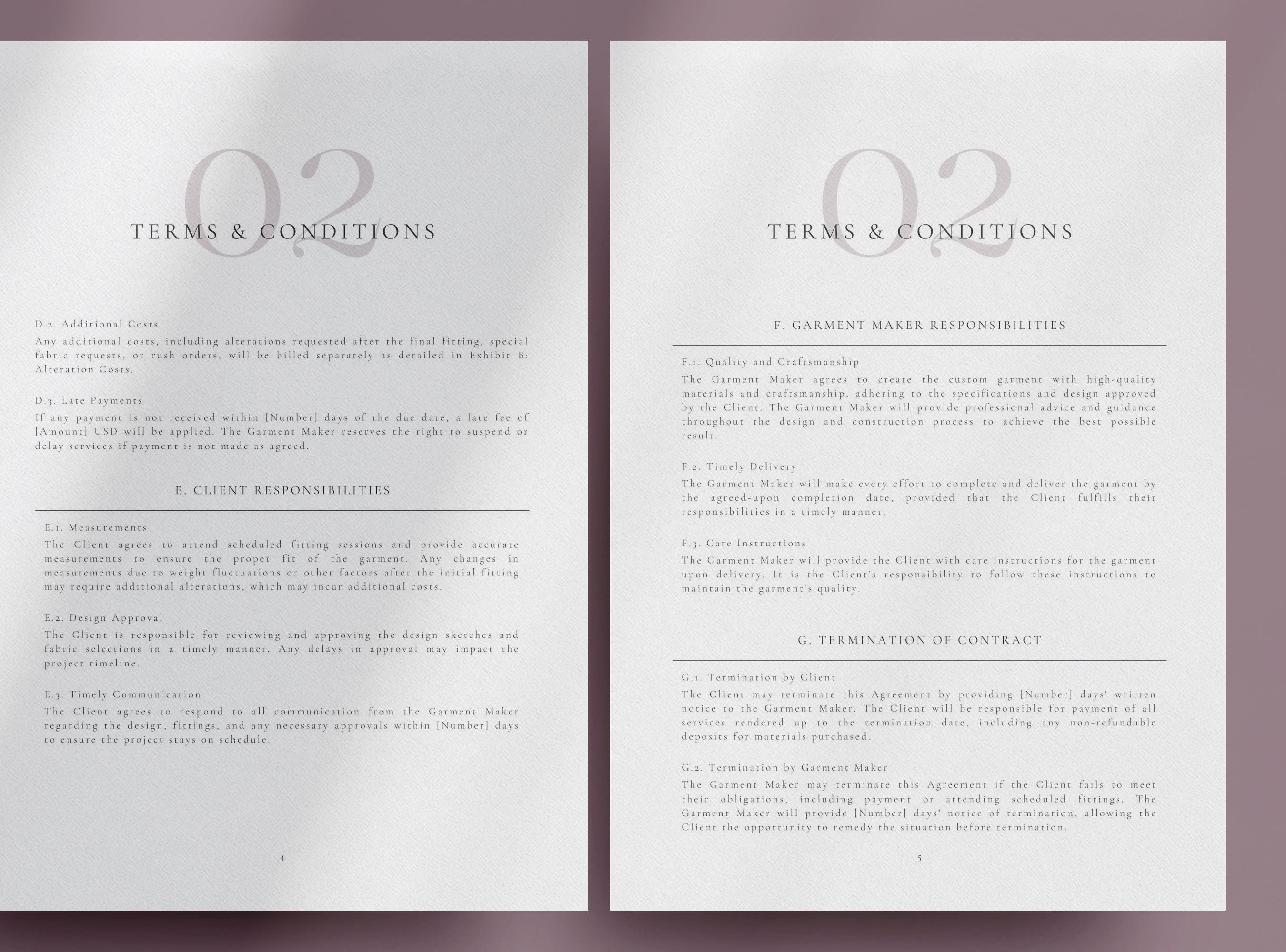 Custom Garment Contract, Tailor Made Clothing Agreement, Bespoke ...