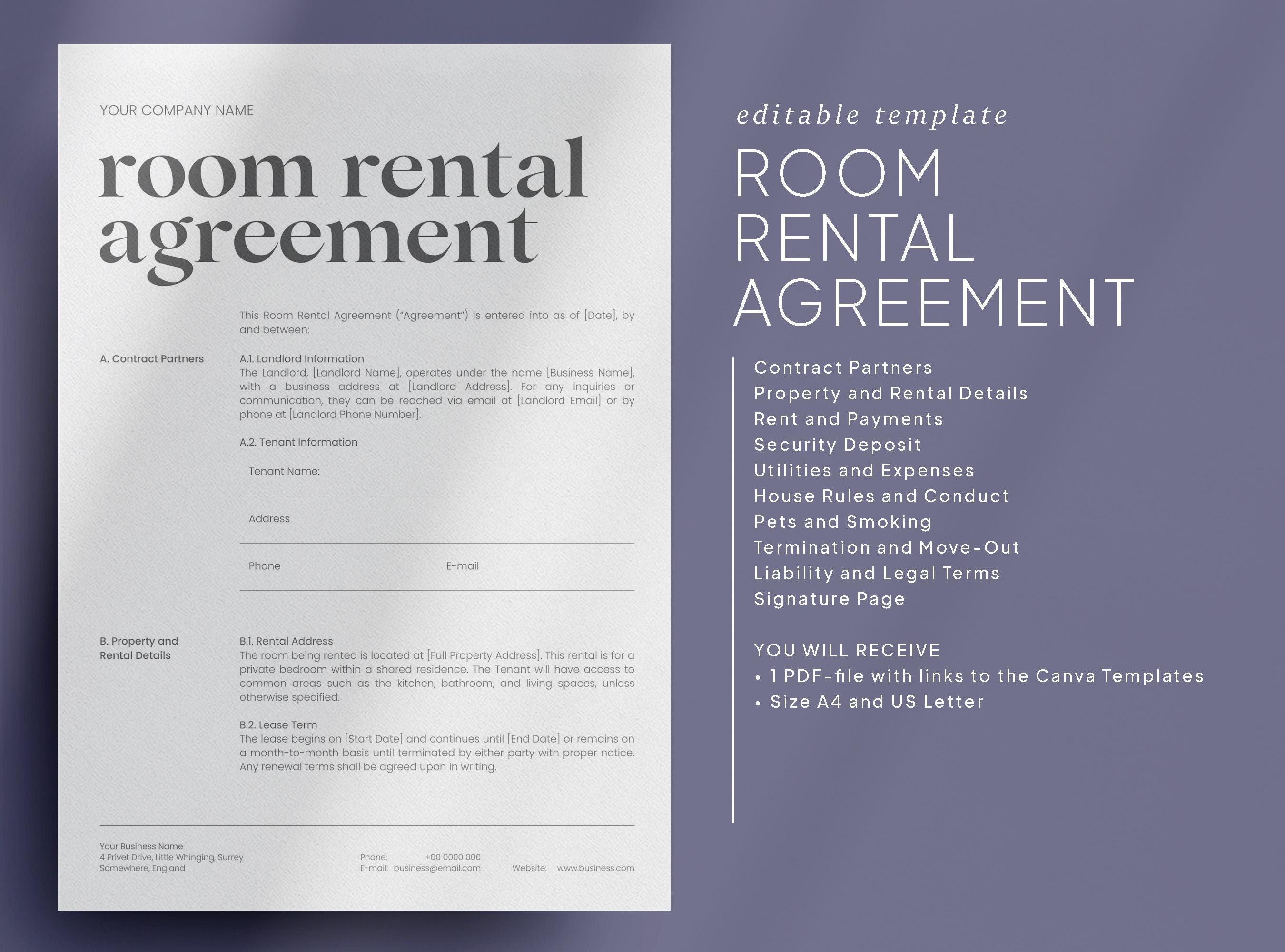 Room Rental Agreement Template: Simple Lease Contract for Landlords ...