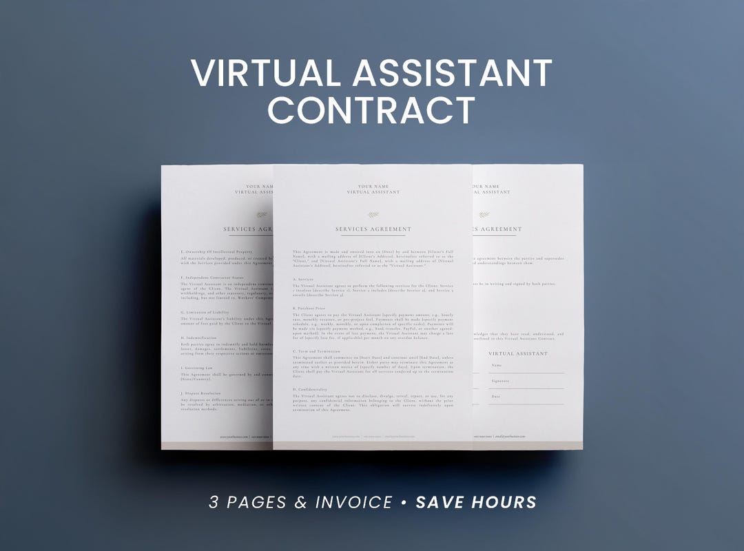 Virtual Assistant Contract Template: Editable Freelance & Services ...