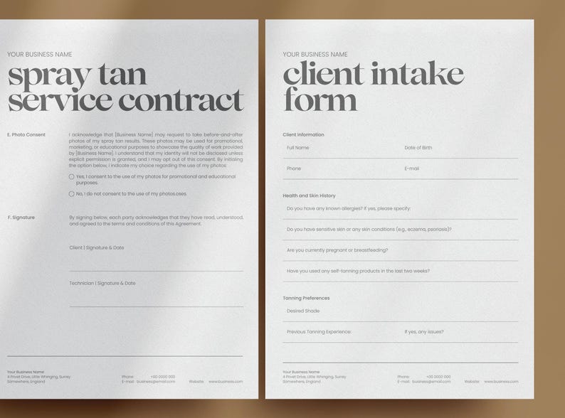 Spray Tan Forms Bundle: Editable Client Intake, Consent & Consultation ...