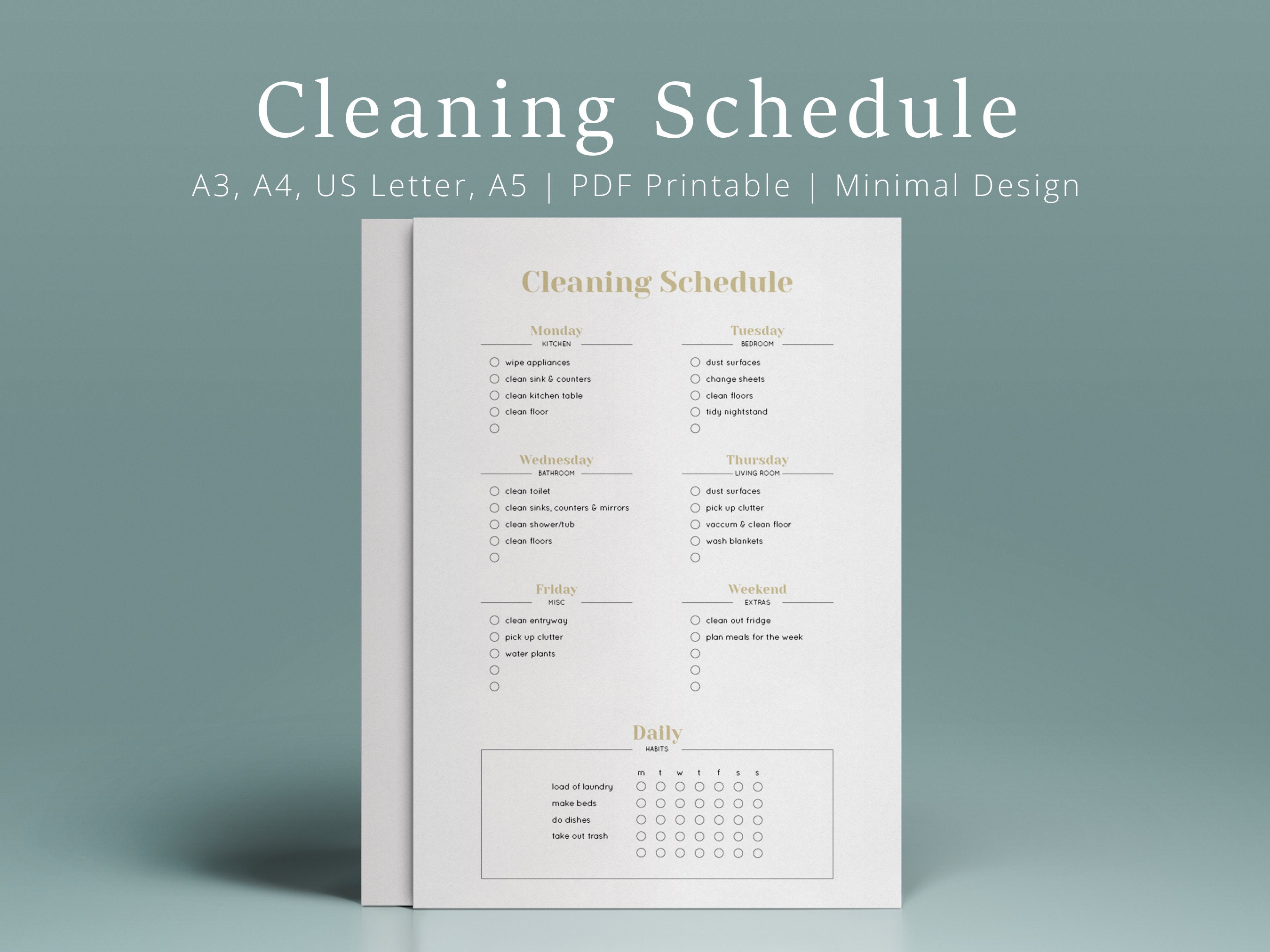 Cleaning Schedule Printable Size A3, A4, A5, US Letter PDF Printable ...