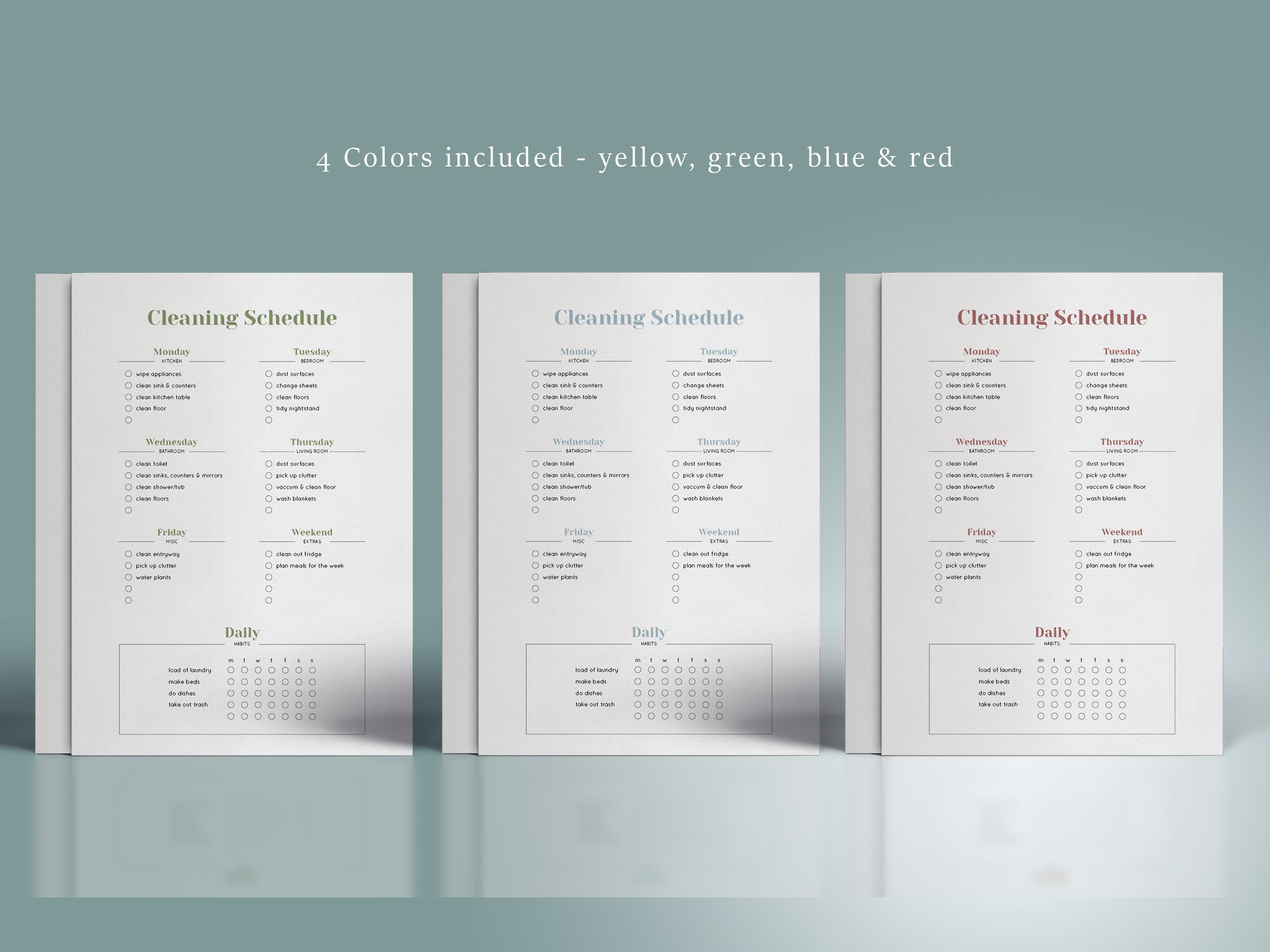 Cleaning Schedule Printable Size A3, A4, A5, US Letter PDF Printable ...