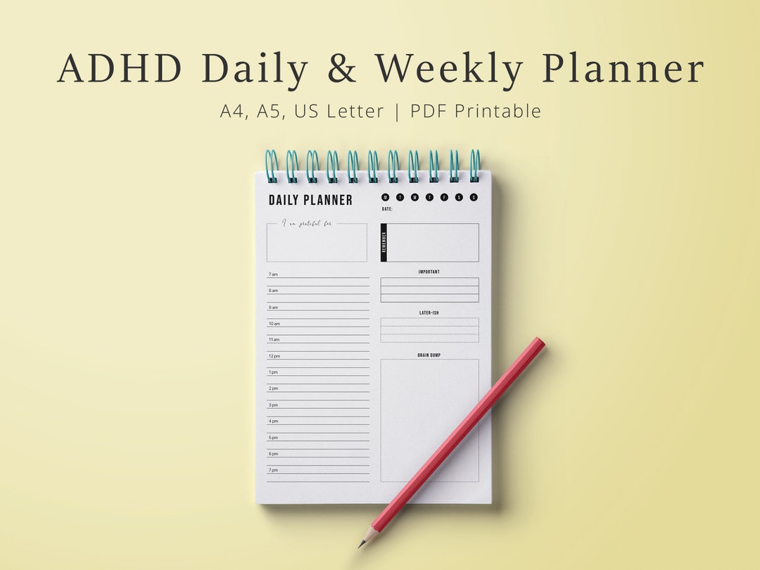 ADHD Daily Planner, Weekly Planner | A4, A5, US Letter | Productivity ...