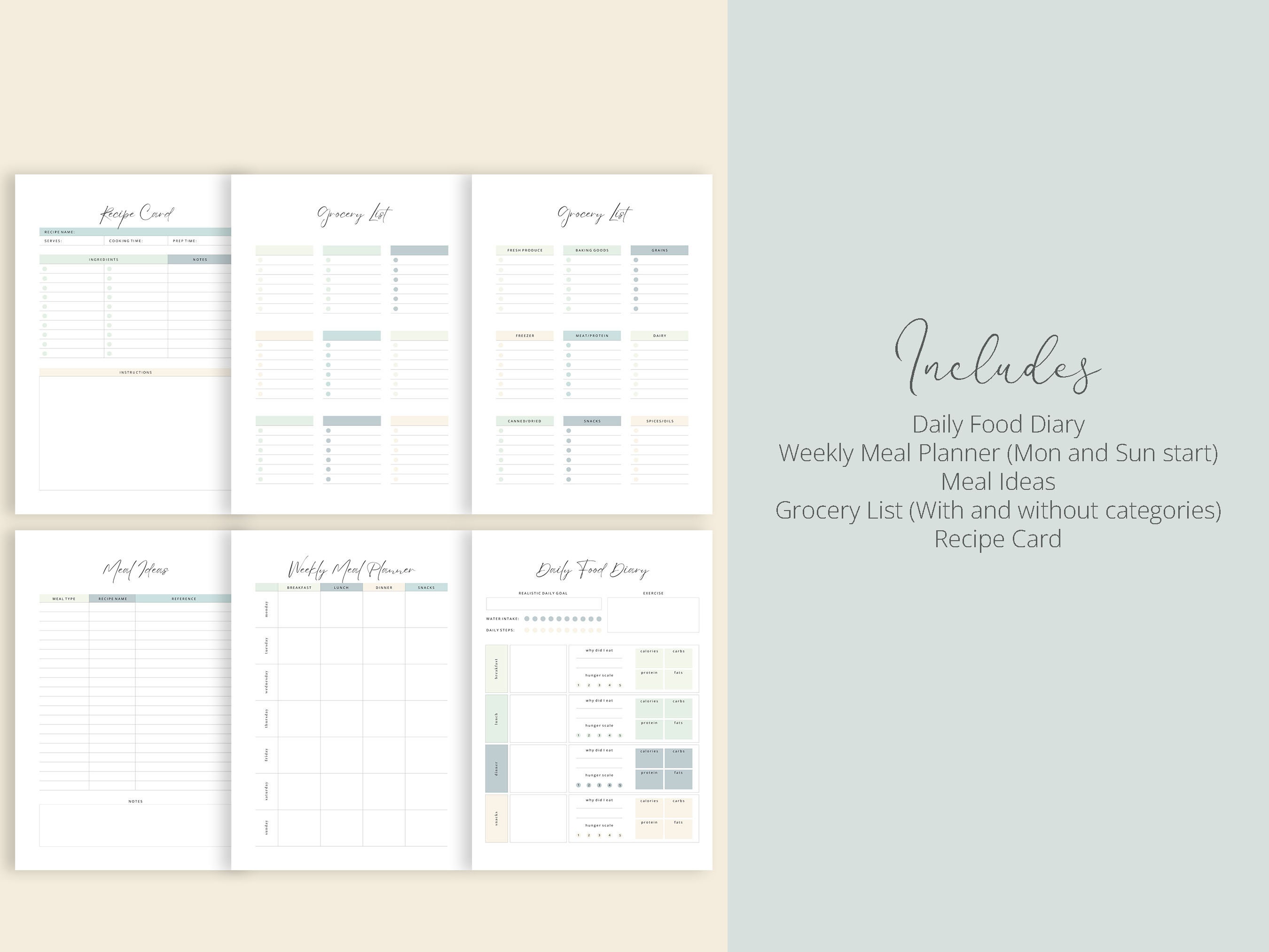 Editable Meal Planner Bundle, A4, US Letter, A5 , Weekly Meal Planner ...