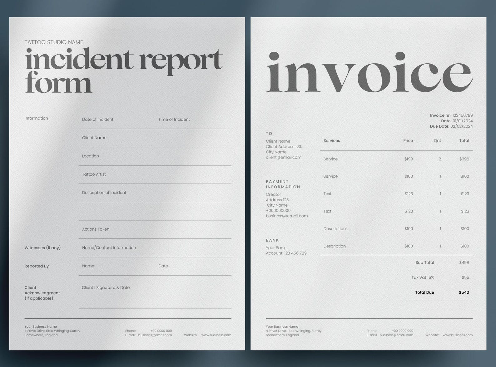 Tattoo Artist Forms Bundle, Tattoo Service Contract, Tattoo Aftercare ...