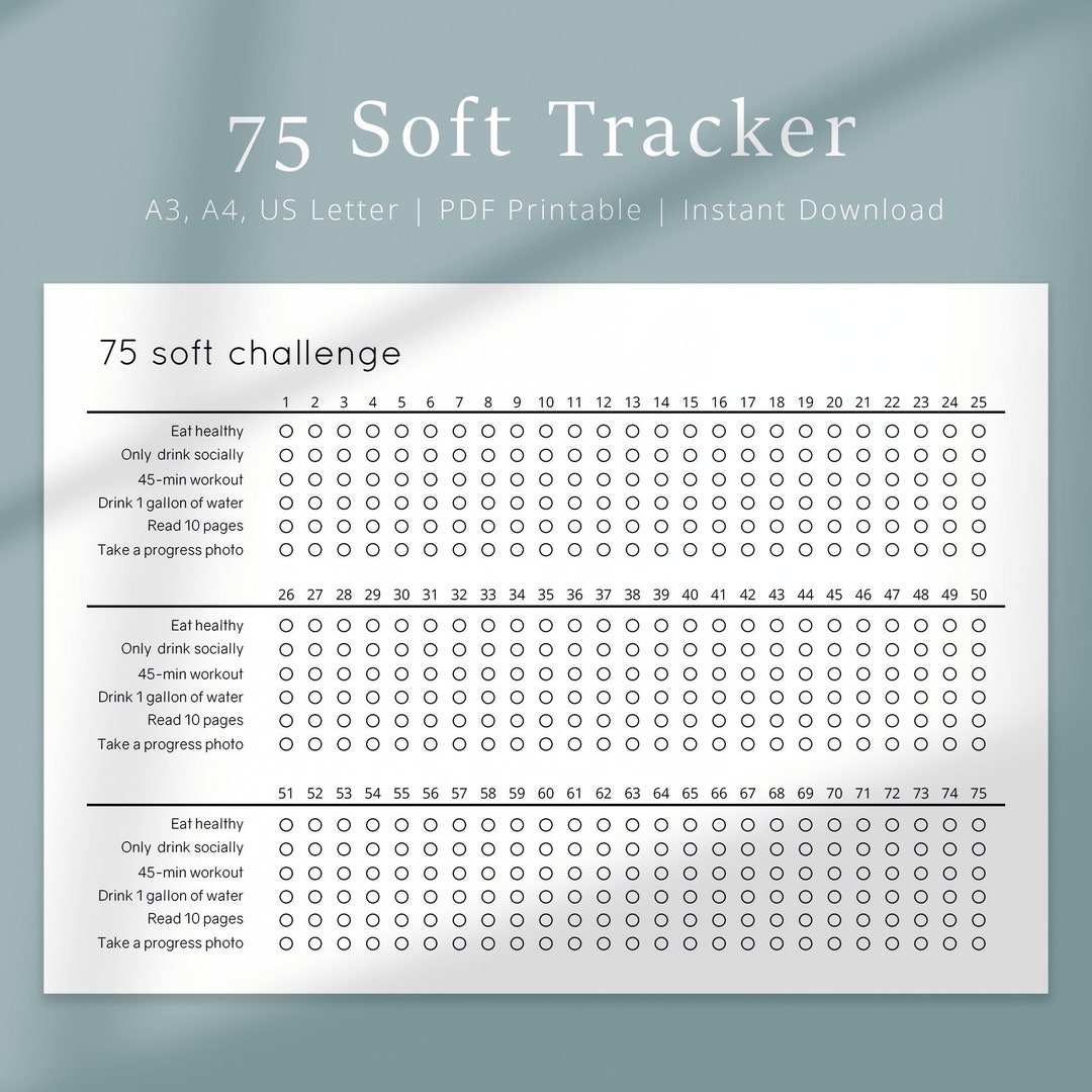 75 Soft Challenge Tracker A3 A4 US Letter One Page - Etsy