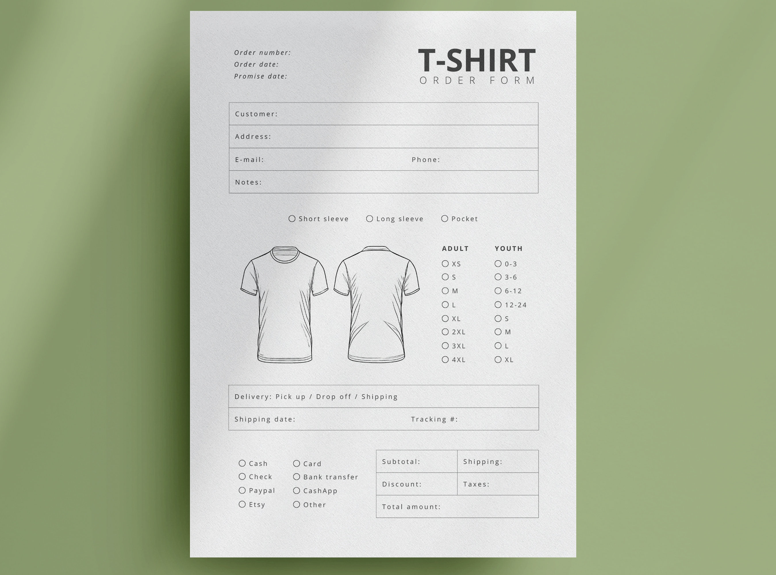 Editable T-shirt Order Form Template, Printable Small Business Order ...
