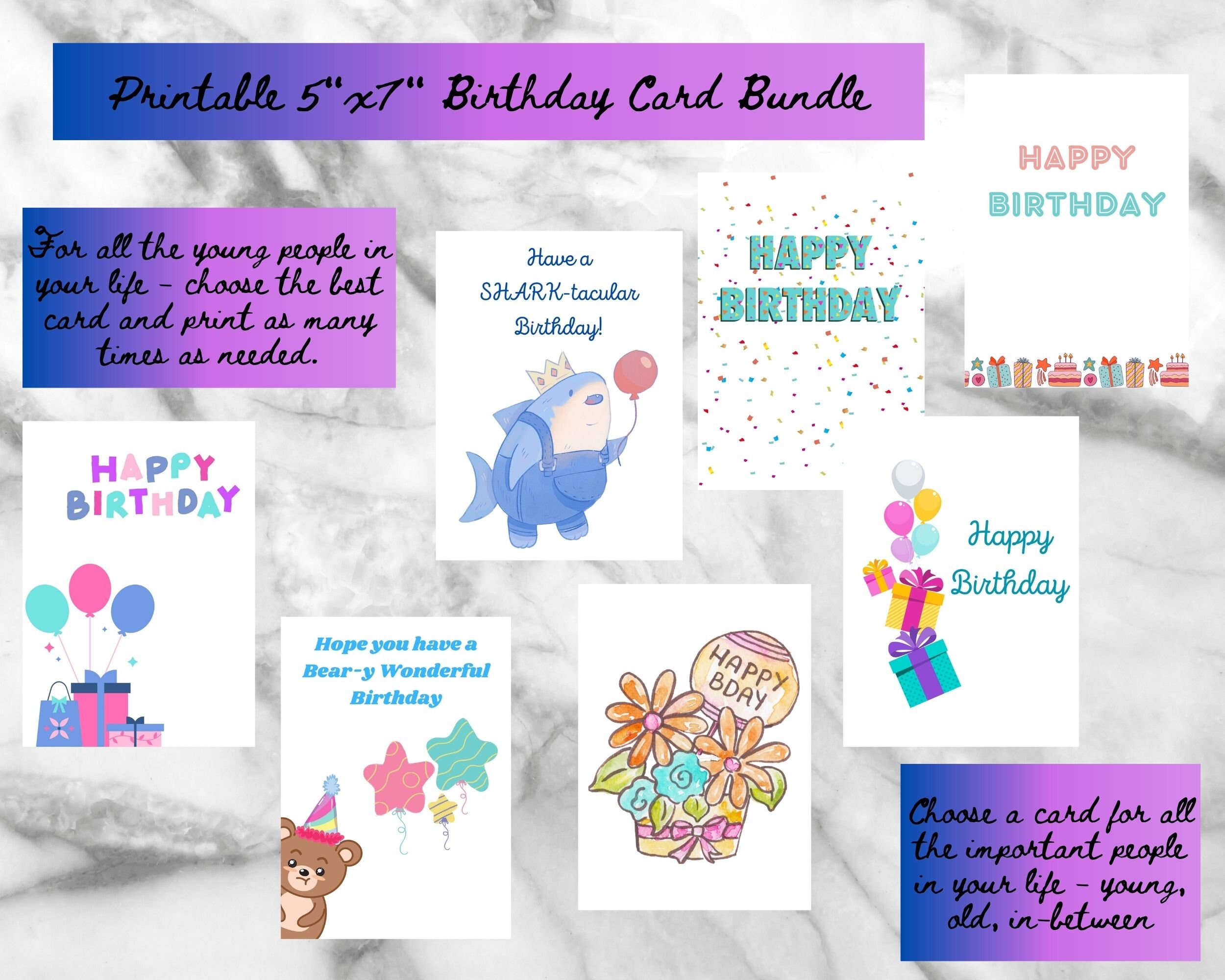 Printable Birthday Card Bundle, Printable Birthday Card, Digital ...