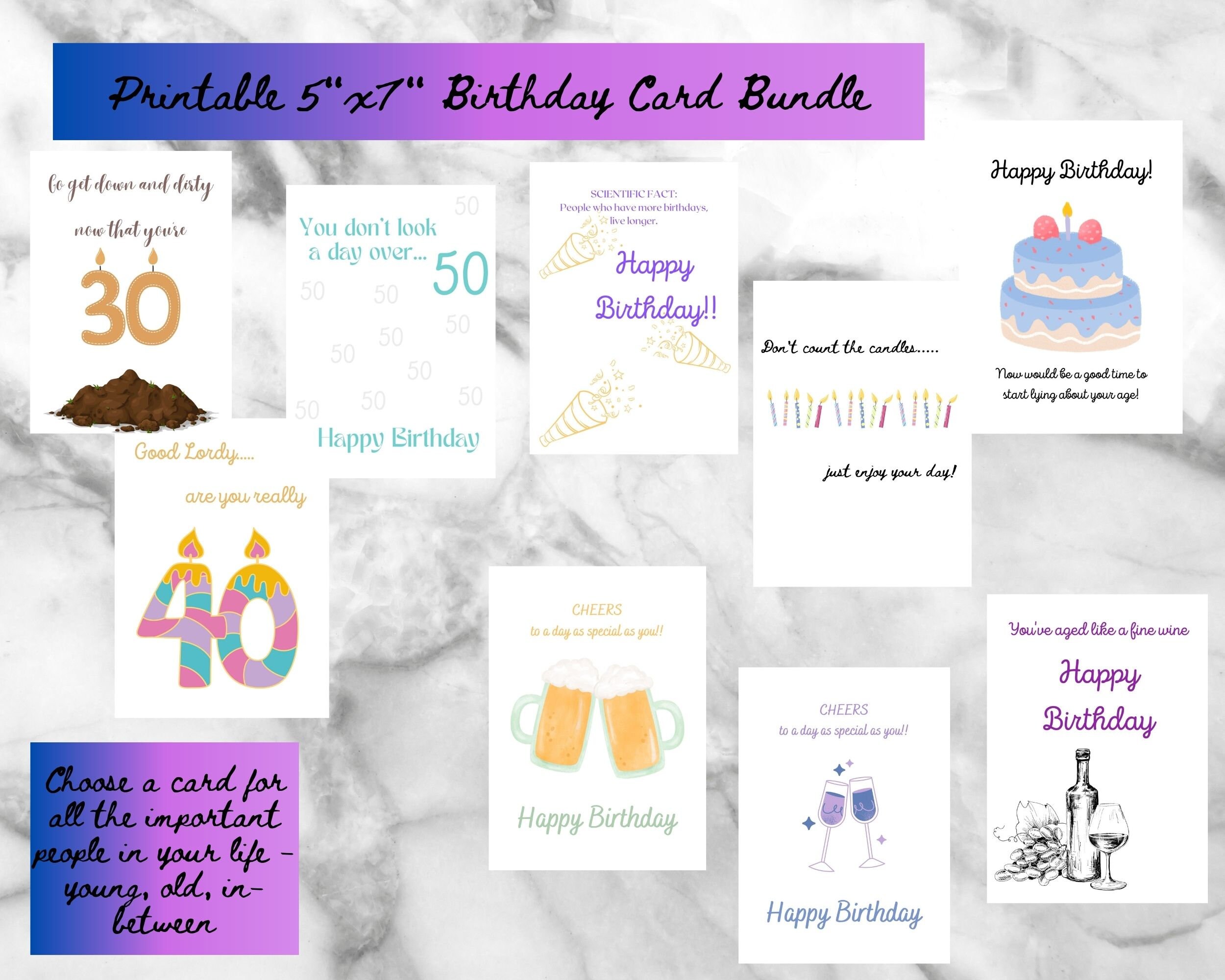 Printable Birthday Card Bundle, Printable Birthday Card, Digital ...