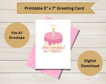 Printable Birthday Card, Happy Birthday Card, Cake Birthday Card ...