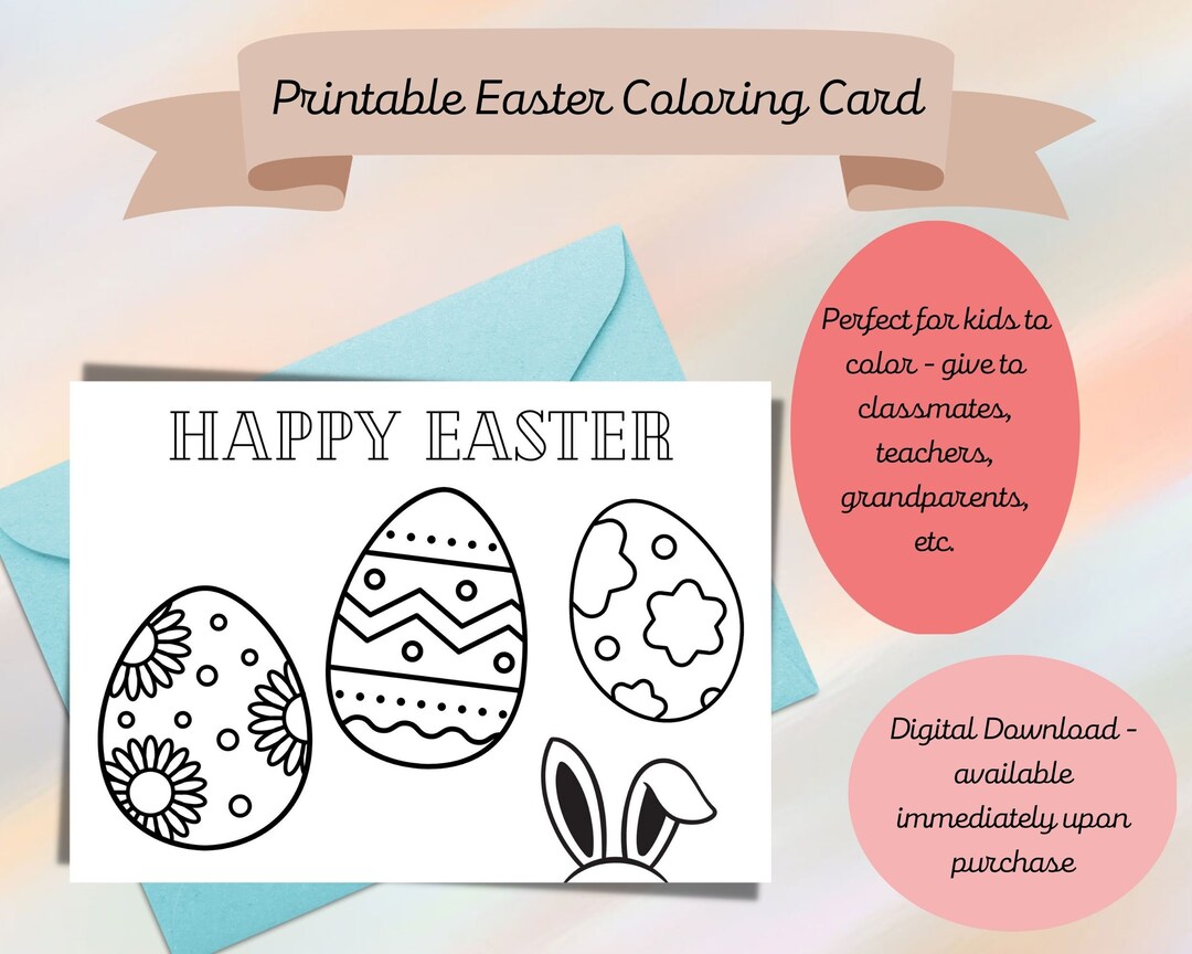 Easter Coloring Card, Digital Easter Coloring Card, Printable Easter ...