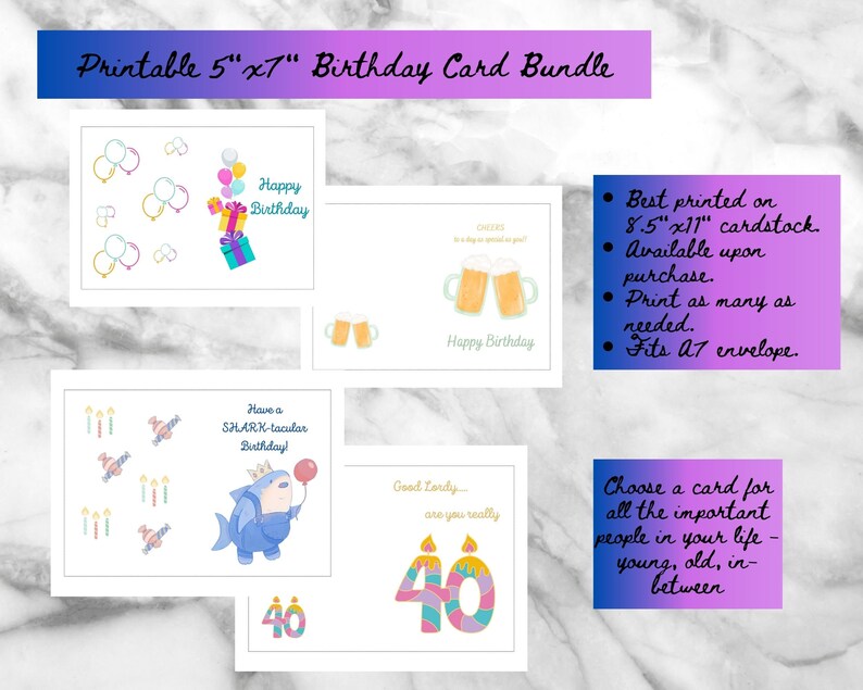 Printable Birthday Card Bundle, Printable Birthday Card, Digital ...