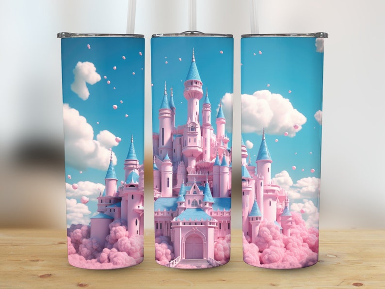 3D Pink Blue Castle 20 Oz Skinny Tumbler Sublimation Design, Straight ...