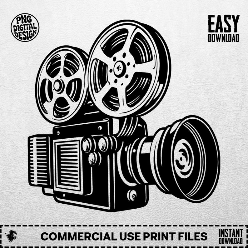 Vintage Movie Camera Digital Svg, Retro Film Projector Png, Cinema Eps ...