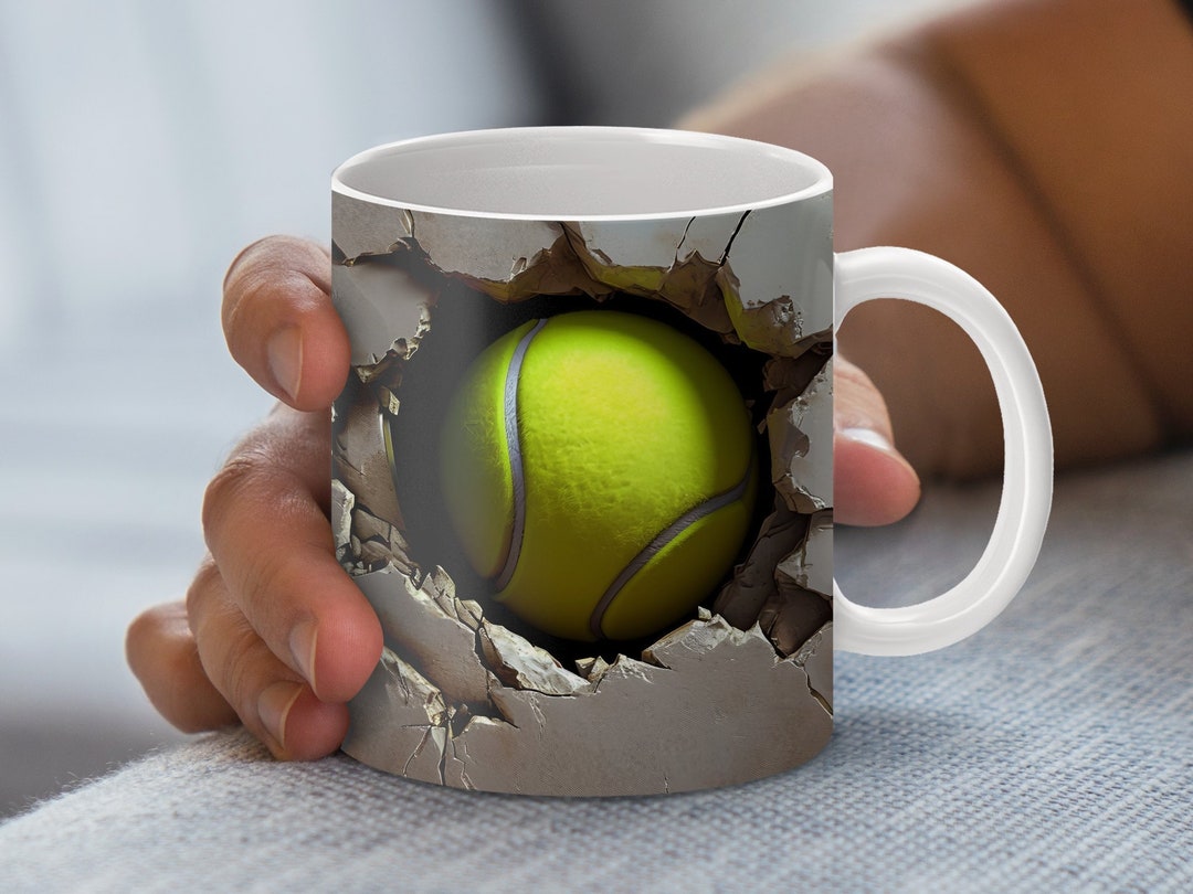 Digital Tennis Ball Mug Wrap, Cracked Wall Effect, 3D Illusion, Instant ...