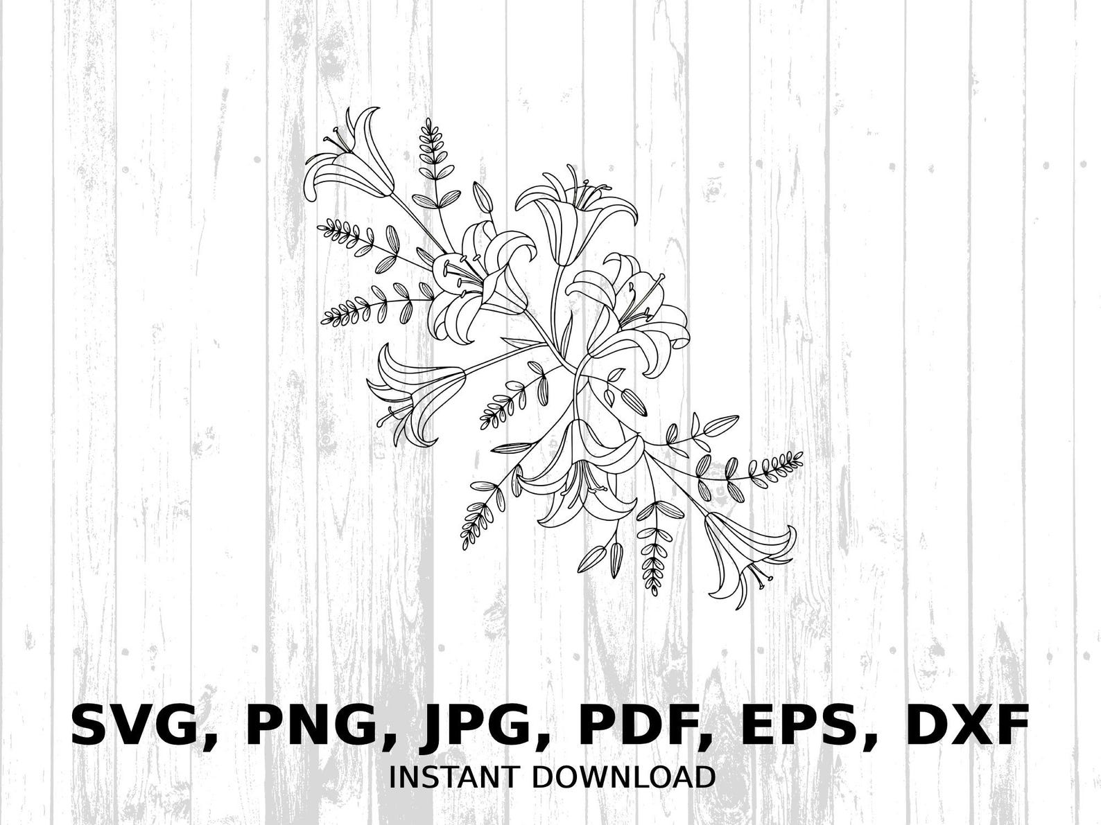 Lily Flower Line Art Digital Files, Floral Bouquet Svg, Png, Jpg, Eps ...
