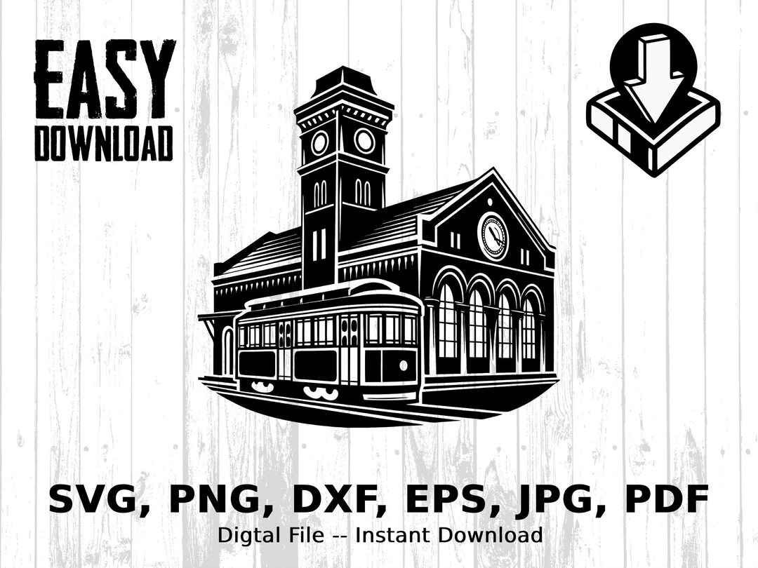 Train Station Digital, Trolley Car Svg, Vintage Depot Png, Old Style ...