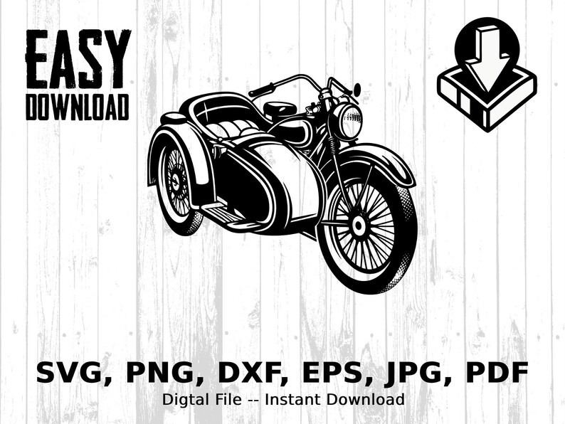 Classic Motorcycle Sidecar Digital Svg, Vintage Bike Png, Retro ...